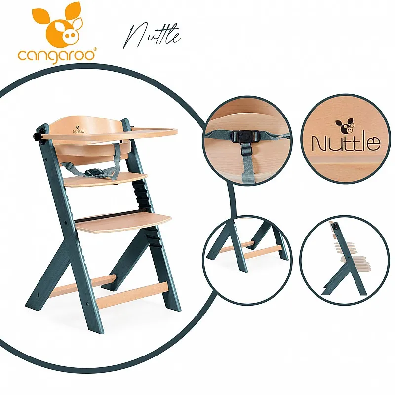 Cangaroo Дървен стол за хранене 2в1 Nuttle сив - 109409