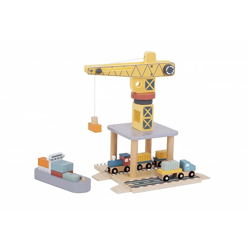Tooky Toy Дървен пристанищен кран TJ192A - 111133
